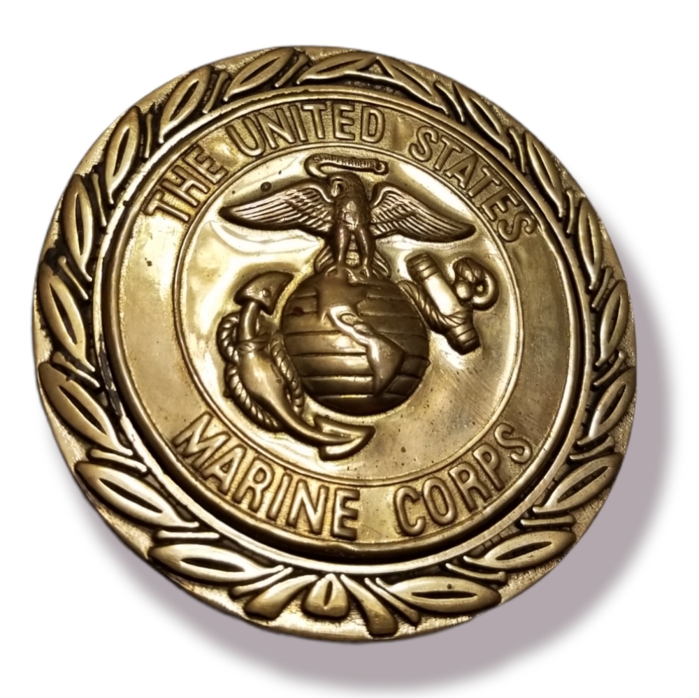 Vintage 1978 Solid Brass Usmc Baron Belt Buckle - Gem